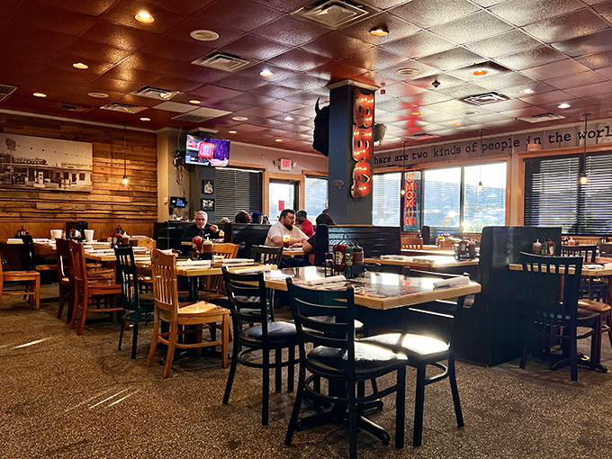 Where strangers become friends over the universal language of "pass the sauce." The amber glow of the ceiling tiles has absorbed decades of satisfied sighs.