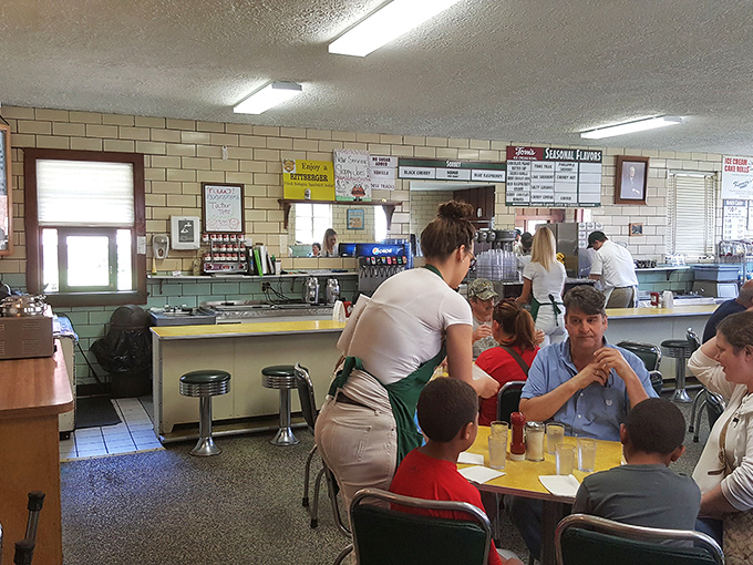 Service with a smile and ice cream with a history. Tom's staff treats everyone like they're part of the family reunion.