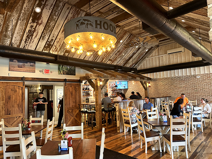 Beneath that stunning wooden ceiling with its statement light fixture, strangers become neighbors over plates of smoky goodness.