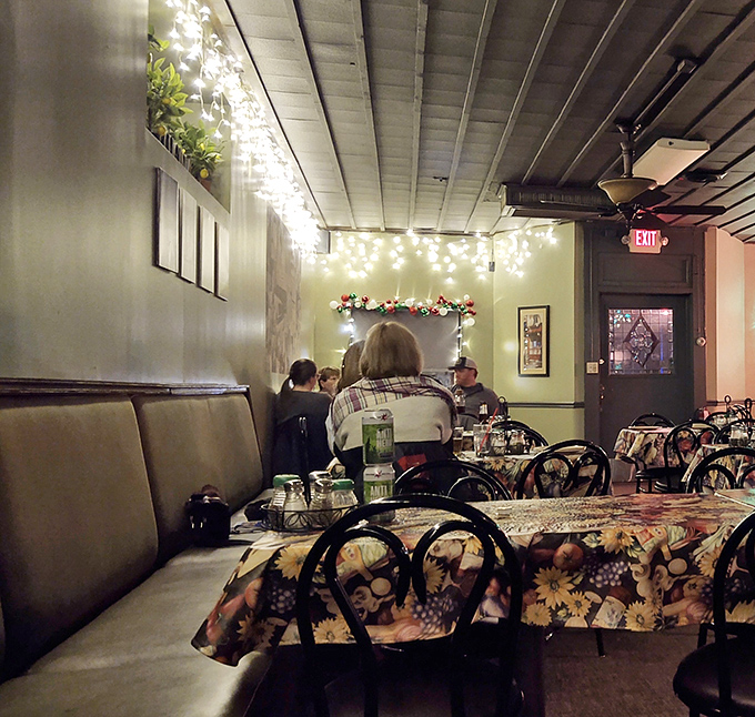 Holiday lights aren't just for December at Louisa's. They're year-round mood enhancers for pasta-induced happiness.