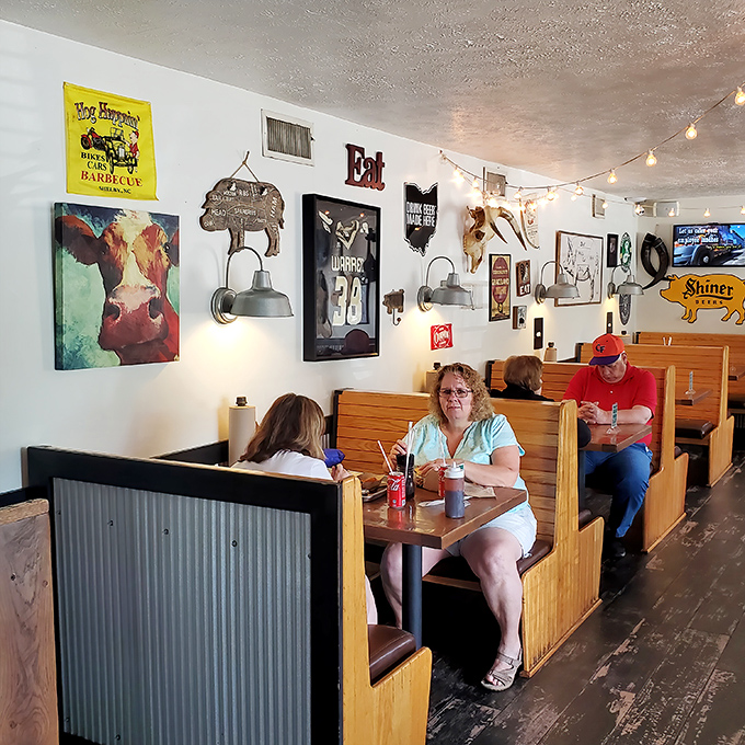 The church of barbecue welcomes all denominations. These pilgrims have found their smoky salvation in wooden booths.
