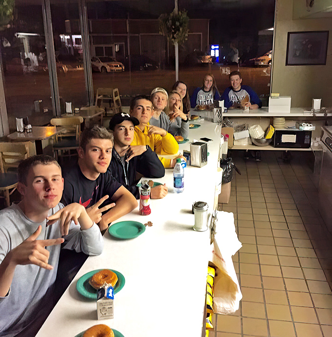 Late night donut runs &ndash; a tradition as old as college itself. These young customers know that nothing fuels an all-nighter like Donald's perfect combination of sugar, carbs, and small-town charm.