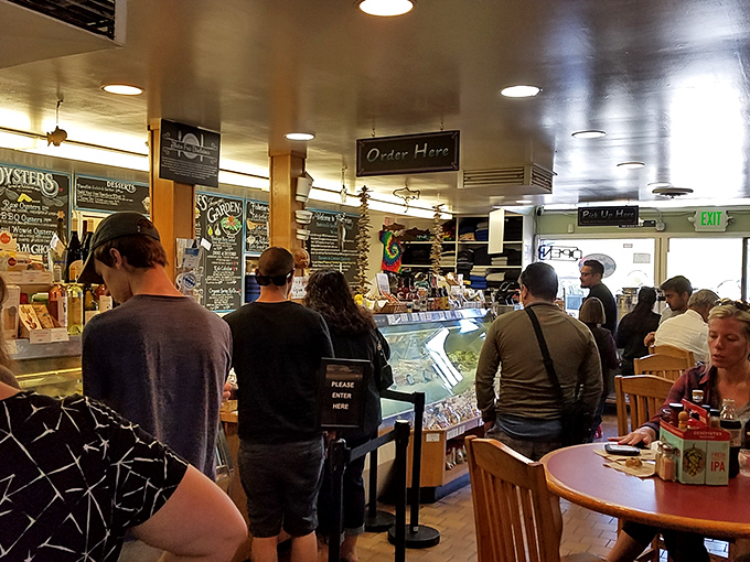 The universal language of waiting in line for great food. These folks know that patience isn't just a virtue&mdash;it's the price of admission for seafood nirvana.