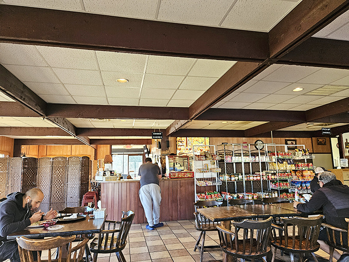 Where locals gather for a taste of home and visitors become regulars. The wooden beams above match the sturdy tables below&mdash;both built for serious eating.
