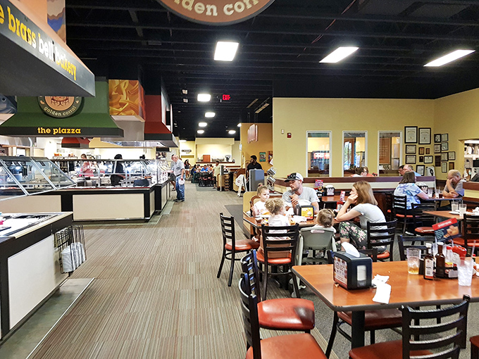 Where food brings families together and stretchy pants are the unofficial dress code. Notice the strategic positioning near the buffet lines.