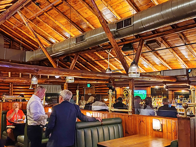 The vaulted wooden ceiling and warm lighting create the perfect atmosphere for both business deals and anniversary celebrations. Versatility is on the menu.