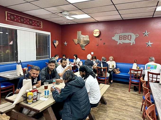 Where BBQ dreams come true. These diners aren't just eating&mdash;they're having a religious experience with smoke and meat.