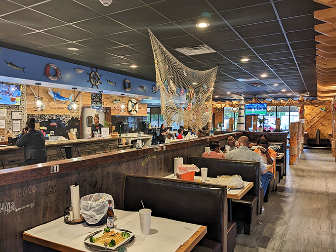 Where seafood dreams come true – booths filled with happy diners tackling their catches of the day without pretense or formality.