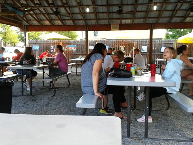 Families gather around picnic tables where barbecue brings generations together over plates of smoky perfection and shared stories.