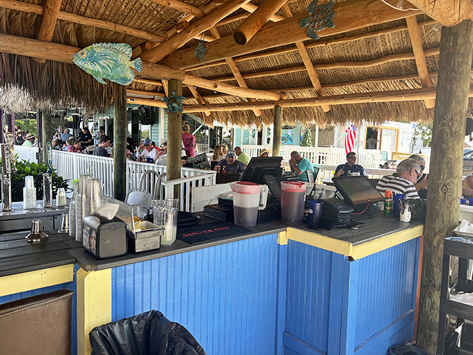 The tiki bar's rustic wooden beams have witnessed countless toasts, first dates, and "I caught a fish THIS big" stories&mdash;some of which might even be true.