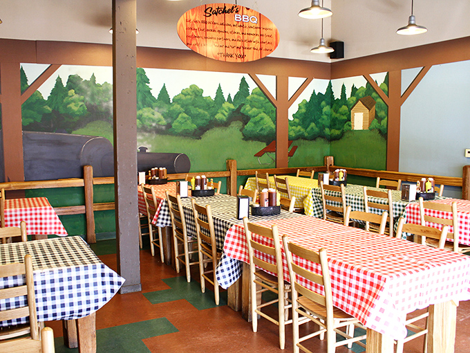 A dining room that says, "We care about the food, not the frills." Those checkered tablecloths are the barbecue equivalent of a tuxedo.