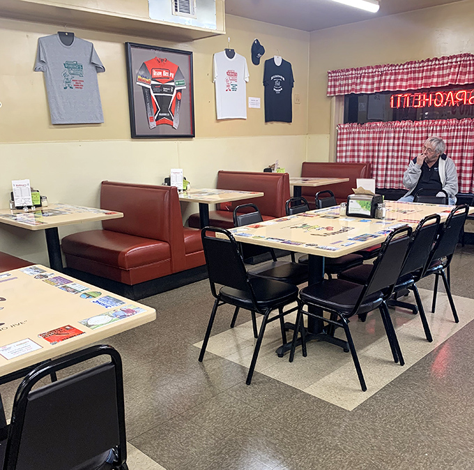 The dining room isn't trying to impress anyone with trendy design—it's too busy being the backdrop for generations of Columbus memories.