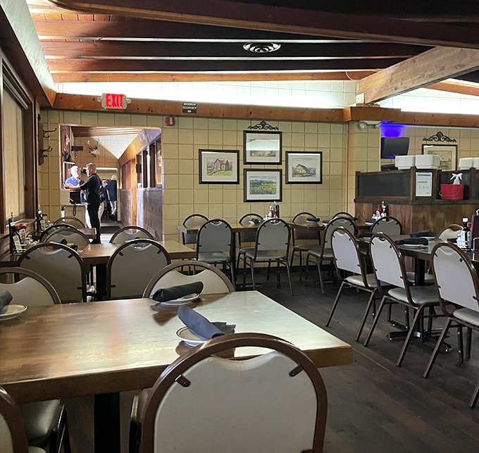 Empty tables waiting for the dinner rush like blank canvases before a masterpiece. The art here isn't on the walls—it's what arrives on your plate.