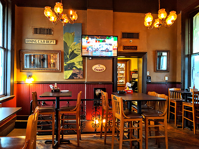 Railroad memorabilia meets gastropub comfort in a space that whispers "historic" while shouting "order another round!"