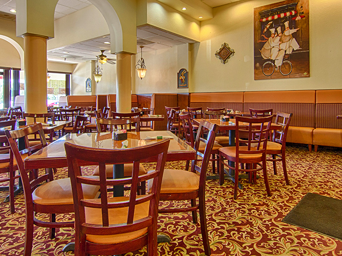 The dining room stretches out like your favorite relative's house – spacious, welcoming, and always ready for company.