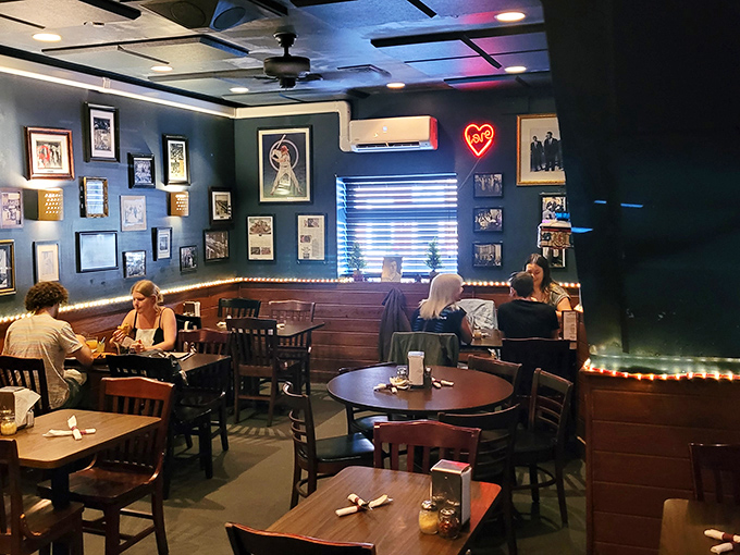 Cozy booths, warm lighting, and walls filled with memories&mdash;Triangle Tavern's dining room feels like coming home, even on your first visit.