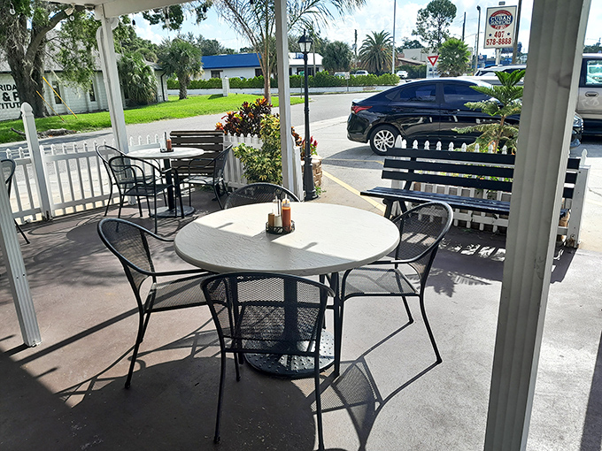 The outdoor seating area offers a front-row view to Florida life passing by, while you remain anchored in sandwich bliss.
