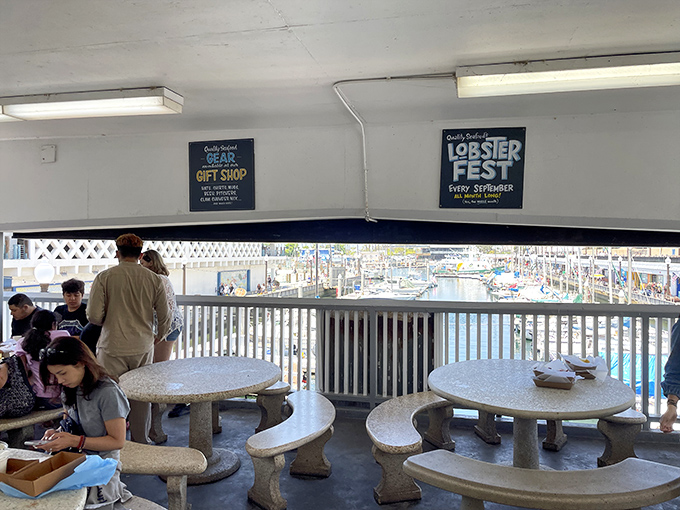 Ocean views with your ocean chews! These outdoor tables offer the perfect backdrop for your seafood feast&mdash;just watch out for those seagulls eyeing your lunch.