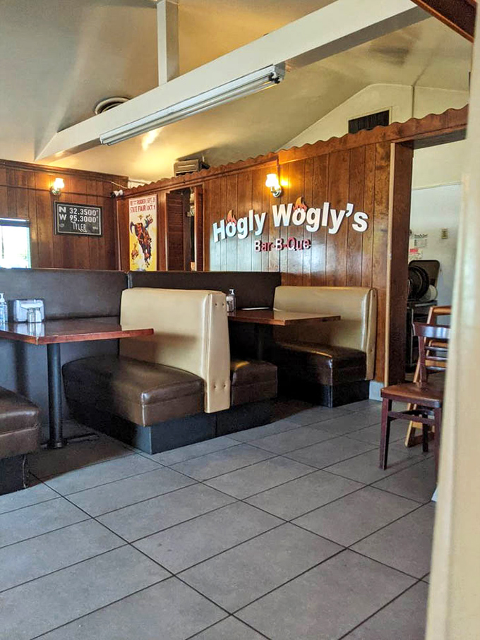 Another angle of BBQ paradise&mdash;where the wood paneling sets the stage for the smoky drama about to unfold on your plate.