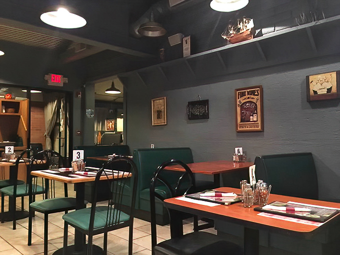 Numbered tables await their next hungry patrons in this no-frills dining space where the food, not the decor, rightfully takes center stage.