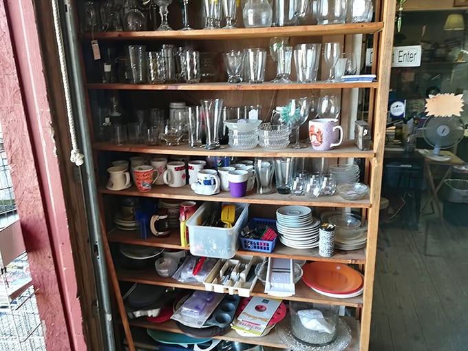 Glassware galore! From everyday tumblers to vintage crystal, these shelves hold the perfect vessels for everything from sweet tea to bourbon.