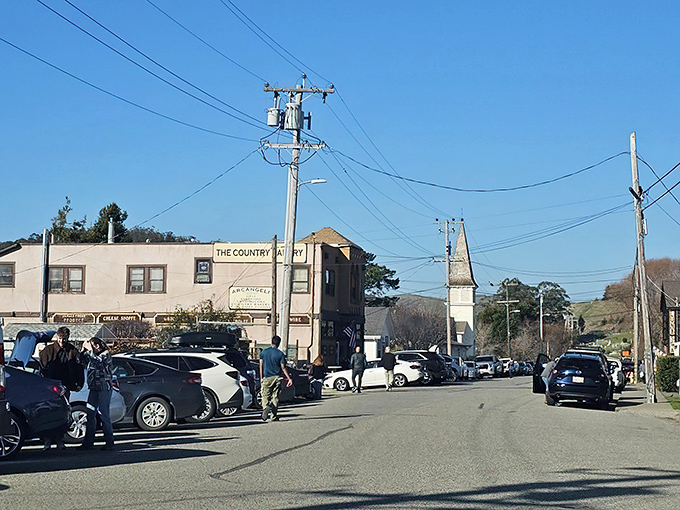 The Country Store anchors Pescadero's main street, where the church steeple reminds you this town has been gathering souls long before Silicon Valley gathered data.