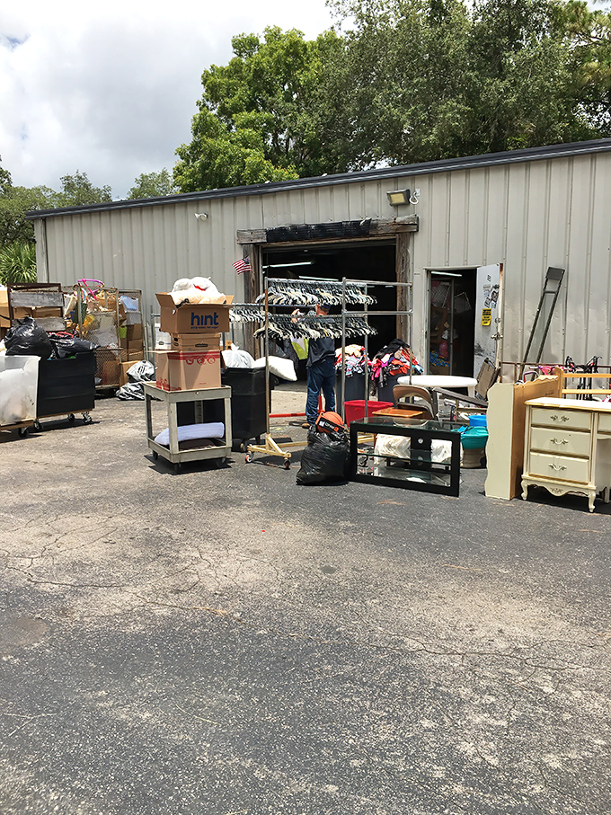The outdoor staging area &ndash; where furniture gets its first taste of Florida sunshine before finding new homes.