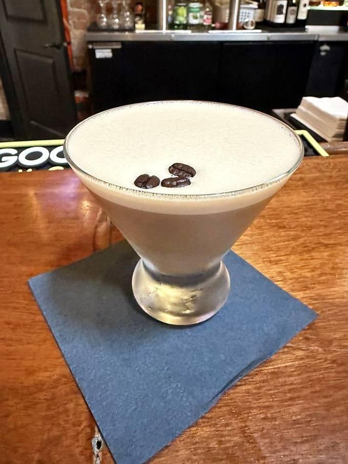 This isn't just a martini&mdash;it's dessert in disguise, complete with coffee beans floating like tiny life rafts on a sea of creamy indulgence.
