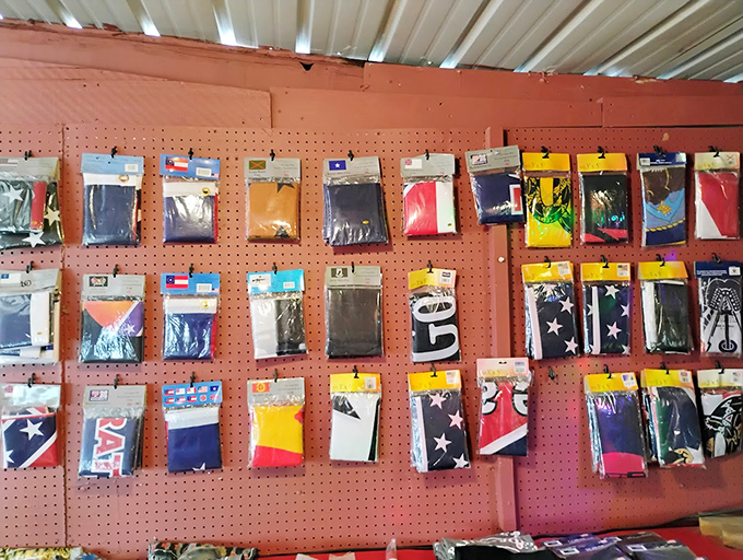 A patriotic patchwork of state pride and national spirit, these flags stand ready to declare allegiances from front porches across the Sunshine State.
