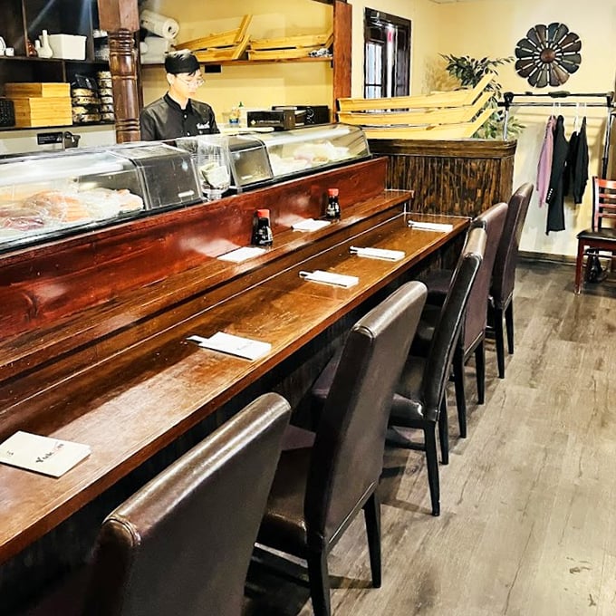 The sushi counter &ndash; where culinary theater happens daily and patience transforms simple ingredients into edible art.