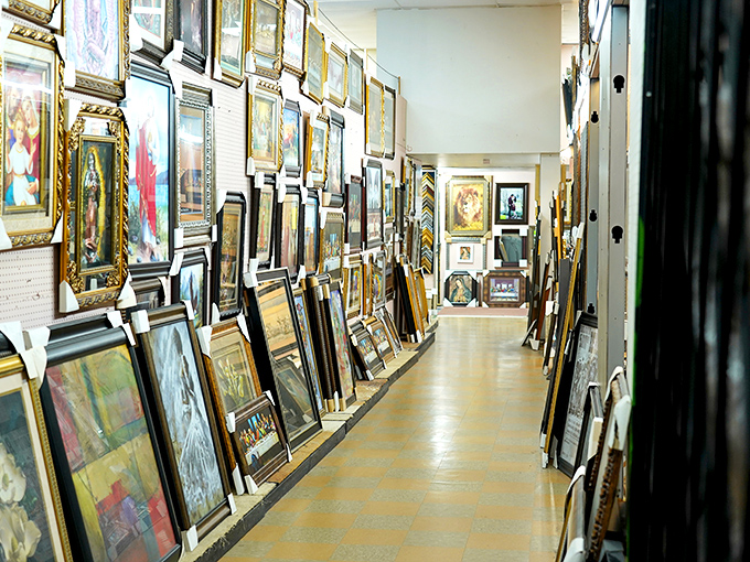 The art corridor where velvet Elvises mingle with genuine talent. One person's garage sale castoff becomes another's conversation-starting living room centerpiece.