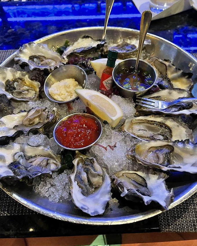 Fresh oysters on ice&mdash;nature's perfect appetizer&mdash;served with classic accompaniments and the unspoken promise that you'll order another round before the night's over.