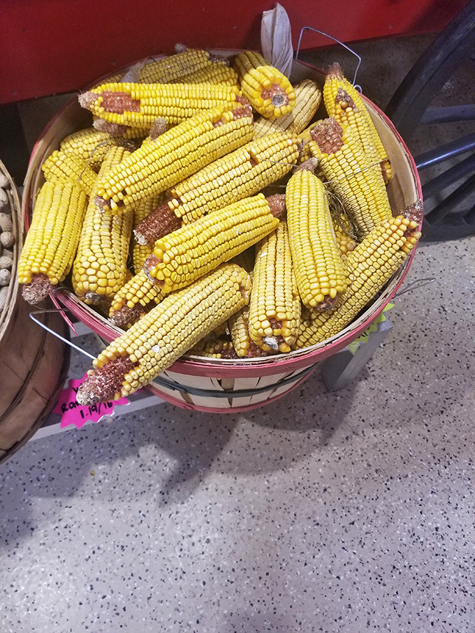 Fresh corn displayed in rustic baskets&mdash;proof that sometimes the simplest ingredients make the most profound impressions.