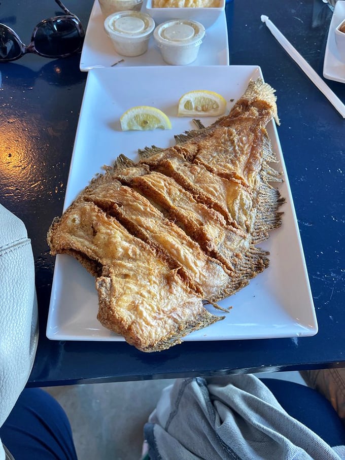 Fried flounder that's achieved the impossible balance&mdash;delicately crisp exterior giving way to flaky, tender fish that tastes like it jumped from water to fryer.