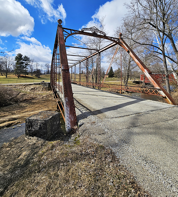 From this angle, the metal bridge's skeleton reveals itself&mdash;a testament to engineering that's both functional and unexpectedly beautiful.