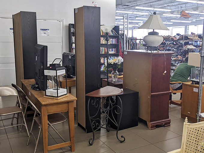Furniture island: where dining room tables and bookshelves await their second act. That lamp has seen things in its previous life&mdash;fascinating things.