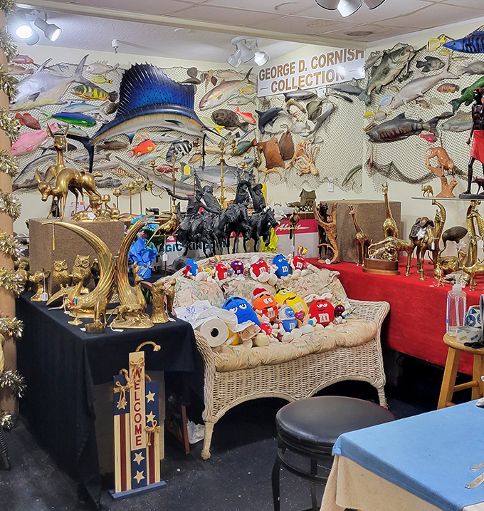 The George D. Cornish Collection transforms taxidermy and collectibles into an eclectic museum where M&M characters mingle with sailfish in perfect flea market harmony.