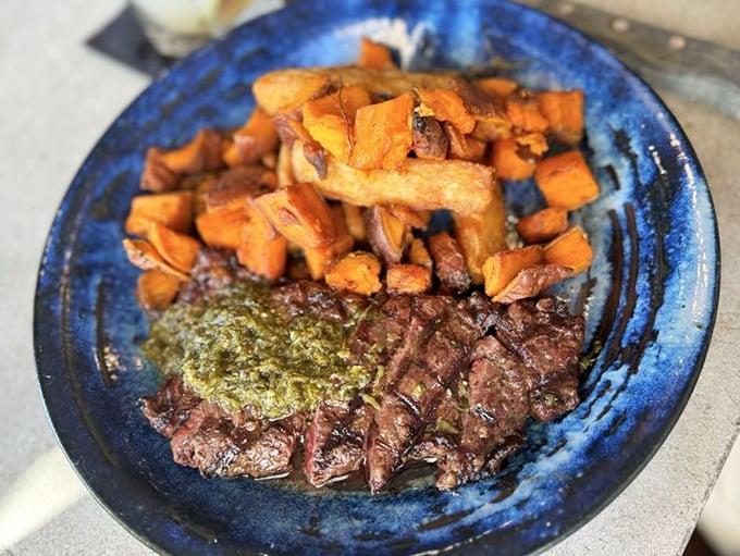 When land meets sea on your culinary journey: a perfectly grilled steak with chimichurri that might make you temporarily forget about seafood.