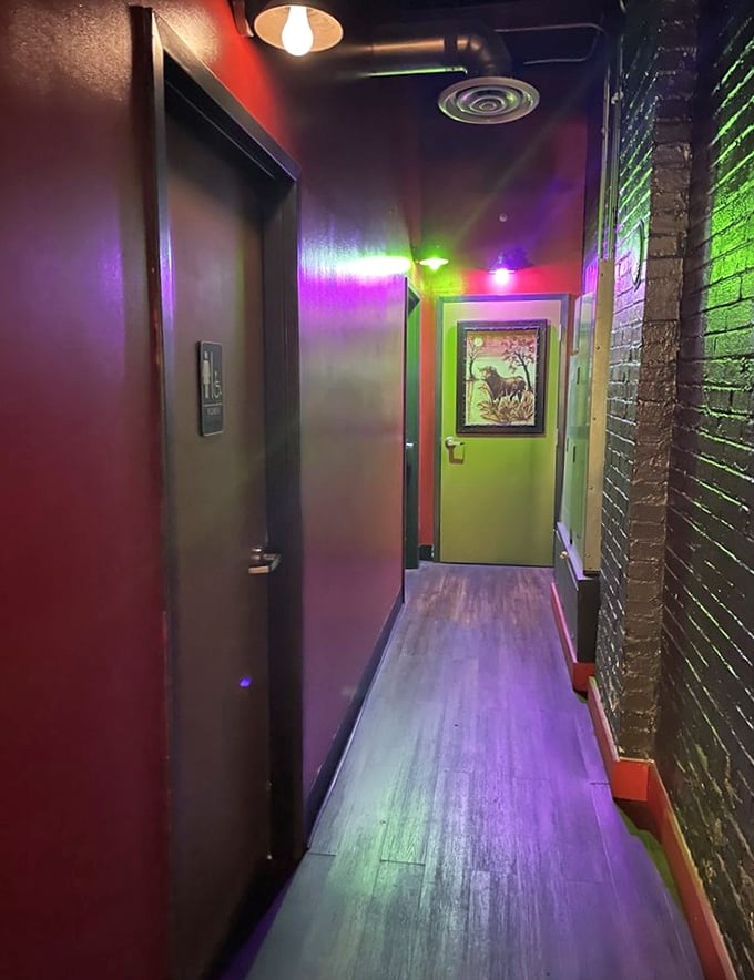 Even the hallway to the restrooms has personality&mdash;vibrant colors and exposed brick creating an Instagram-worthy path to facilities rarely worth photographing.