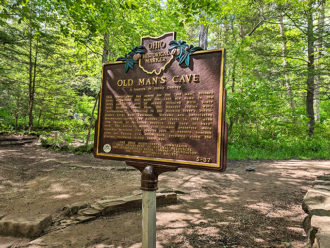 History stands still at Old Man's Cave, where stories of past inhabitants linger in the air like morning mist.