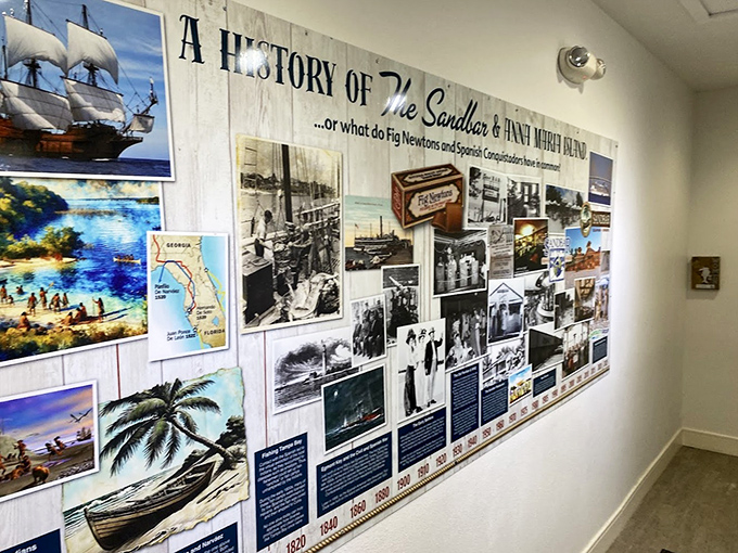 A wall that tells the story of Anna Maria Island and Sandbar's place in it. History lesson with a side of air conditioning between beach sessions.