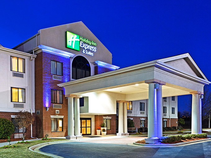 The Holiday Inn Express glows with that "yes, we have reliable Wi-Fi" promise that even the most dedicated small-town enthusiast occasionally needs.