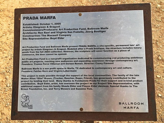 The fine print behind the fashion&mdash;artists Elmgreen and Dragset created this permanent installation in 2005, proving art can thrive anywhere, even alongside tumbleweeds.
