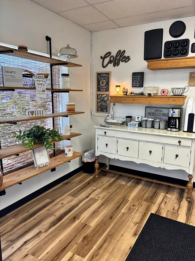 A coffee corner that feels like your favorite aunt's kitchen. Cozy, welcoming, and promising something wonderful for your taste buds.