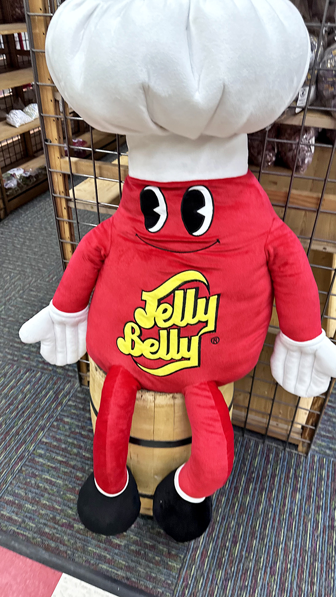The Jelly Belly mascot stands guard, his chef's hat and cheerful demeanor hiding the fact that he's literally made of the bodies of his fallen comrades.