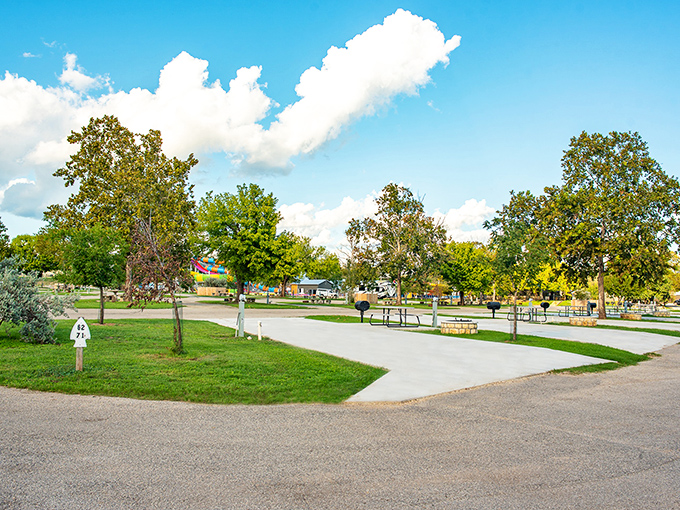 Park benches positioned for maximum contemplation—where the Texas sun casts shadows through ancient oaks and thoughts can wander freely.