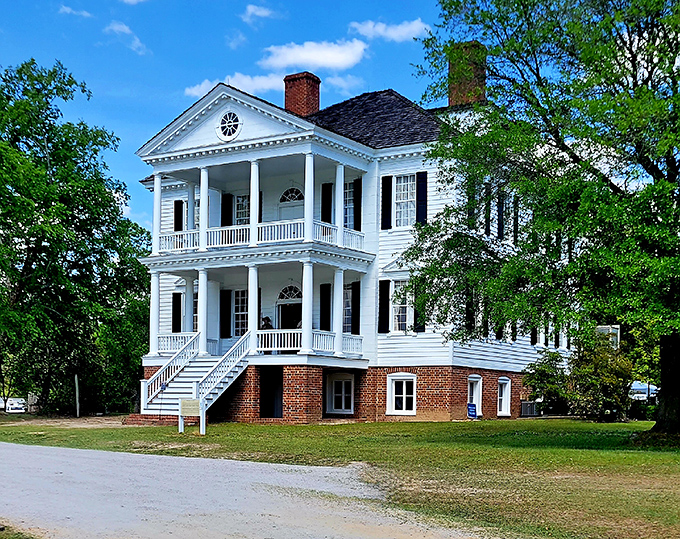 The stately Kershaw-Cornwallis House stands as an elegant reminder of Camden's rich history, its white columns and sweeping staircase epitomizing Southern grandeur.