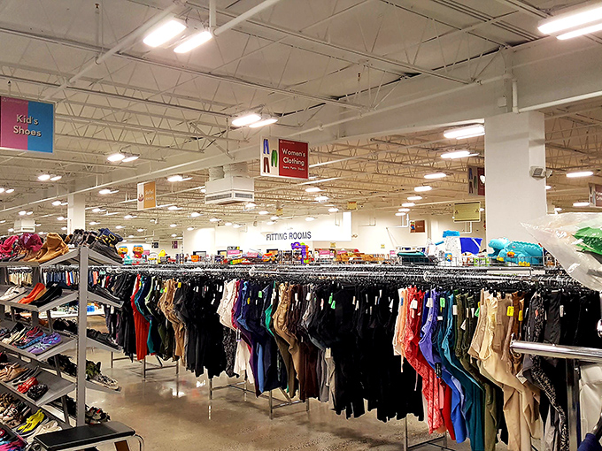 Color-coded clothing sections make finding your size easier than matching socks on laundry day.