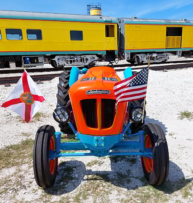 Not your average farm equipment! This vibrant Lamborghini tractor showcases Florida's agricultural heritage with unexpected Italian flair.