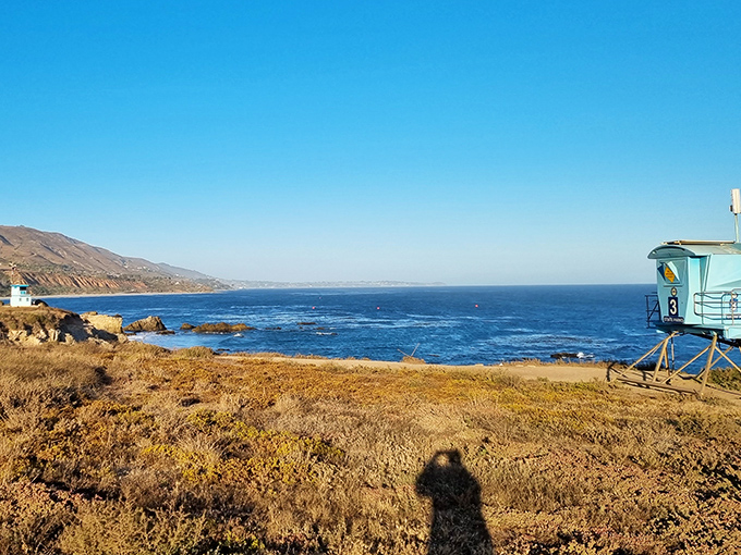 Where the mountains meet the sea, this lifeguard station stands sentinel. Like a tiny blue beacon of hope for those who've underestimated the power of Pacific waves.